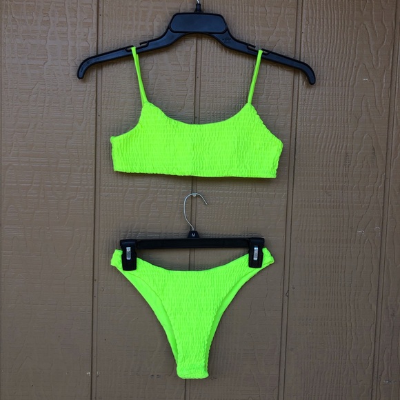 Swim | Lime Green Scrunch Bikini Neon Two Piece Swimsuit | Poshmark